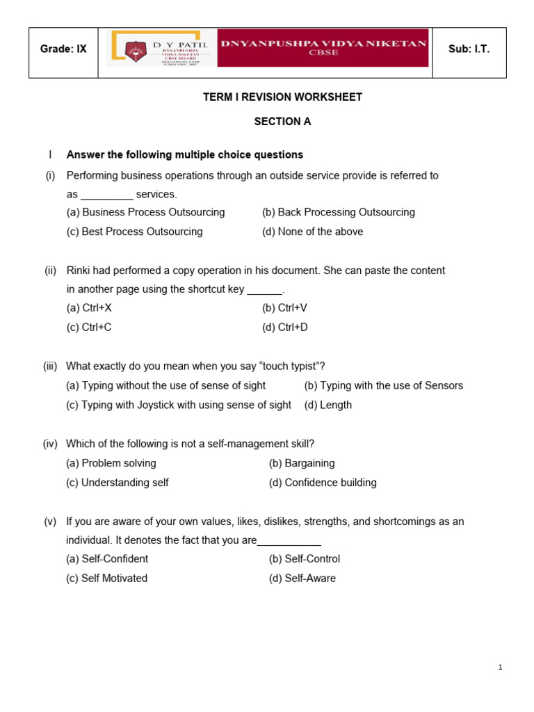 I.T. Grade 9 Term1 Worksheet | PDF | Human Communication | Computing