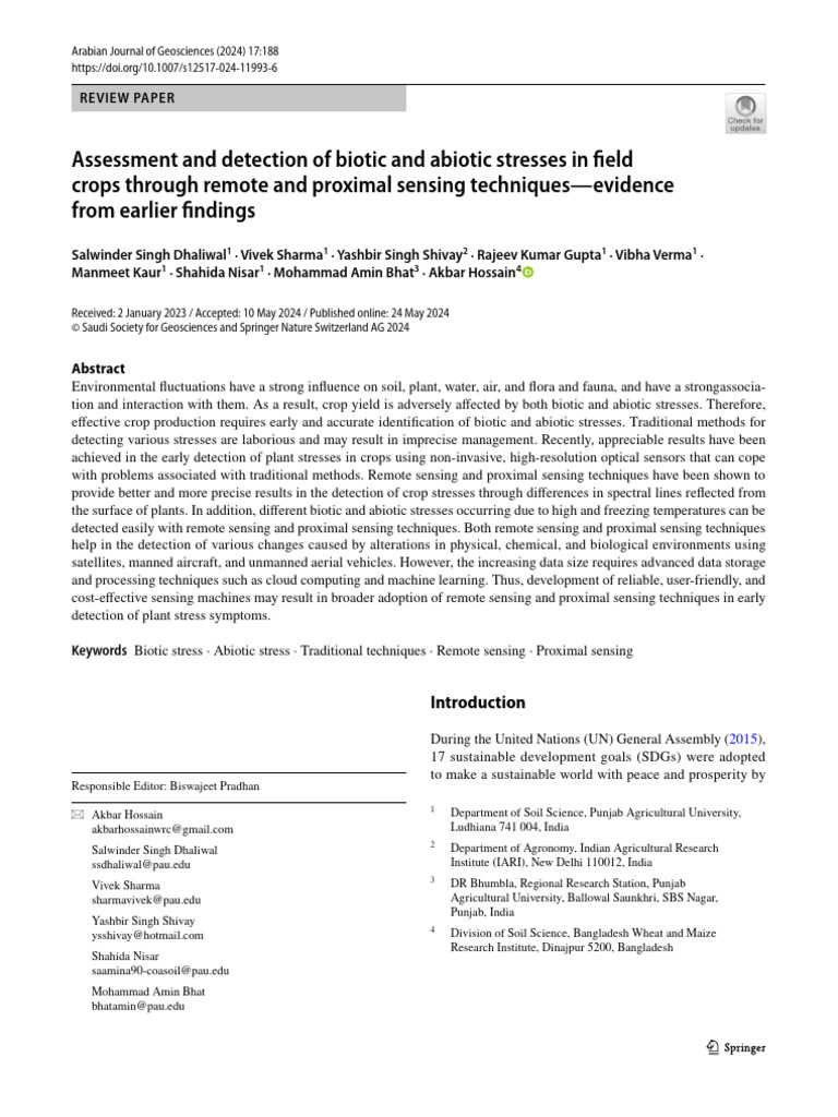 Assessment and Detection of Biotic and Abiotic Stresses in Feld | PDF | Soil | Drought