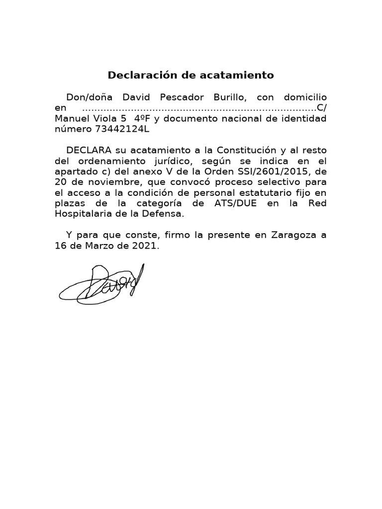 Declaracion de Acatamiento | PDF