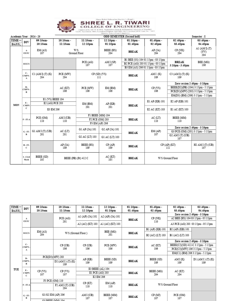 Master Time table | PDF