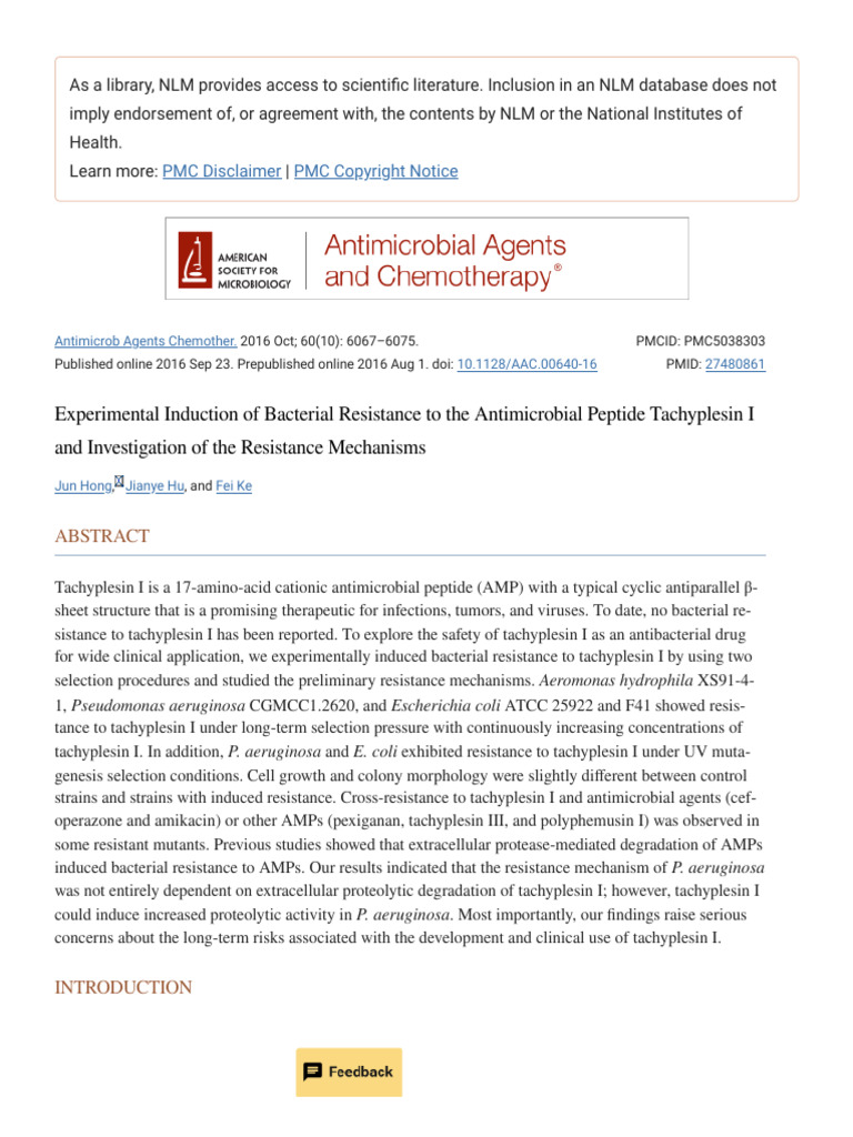 Experimental Induction of Bacterial Resistance to the Antimicrob | PDF ...