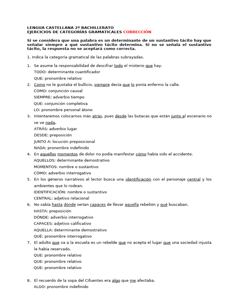 4c Ejercicios Categorías 1 CORRECCIÓN | PDF | Adjetivo | Adverbio