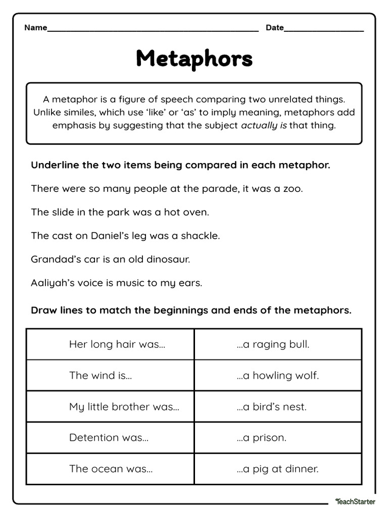 Metaphors Work Sheeta Do Be Reader | PDF | Metaphor | Figures Of Speech