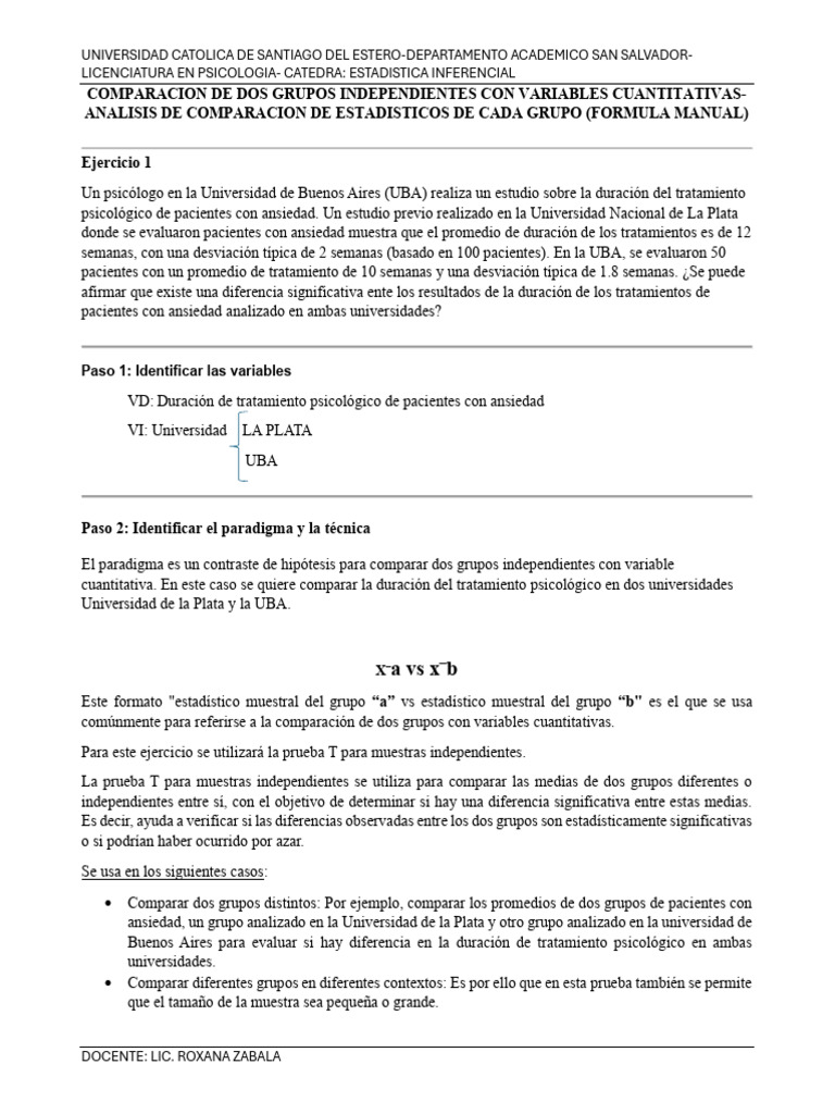 Comparacion de Dos Grupos Independientes Con Variables Cuantitativas ...