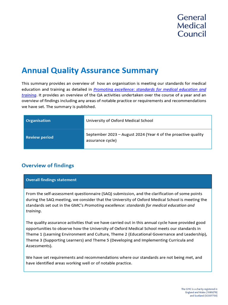 Oxford Annual Quality Assurance Summary 2024 PDF 108362918 | PDF