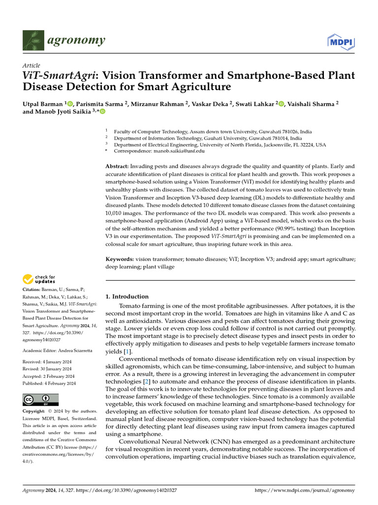 ViT-SmartAgri Vision Transformer and Smartphone-Based Plant | PDF | Artificial Neural Network ...