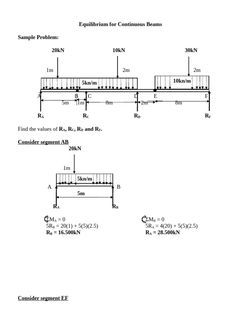 Equilibrium for Continuous Beams | PDF