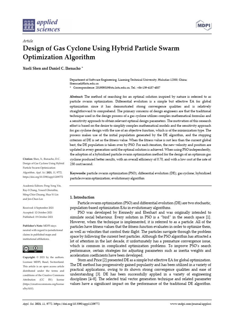 Design of Gas Cyclone Using Hybrid Particle Swarm | PDF | Mathematical Optimization | Applied ...