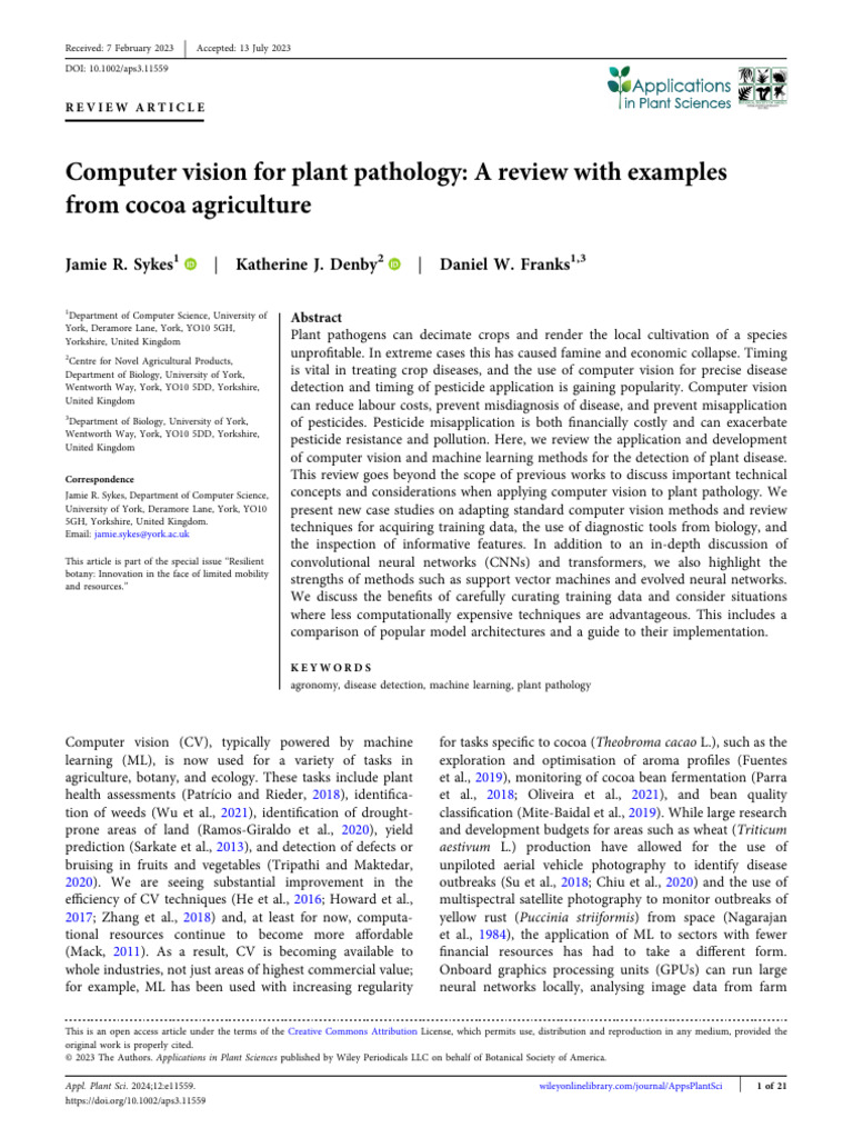 Computer Vision in Cocoa Pathology | PDF | Image Segmentation ...
