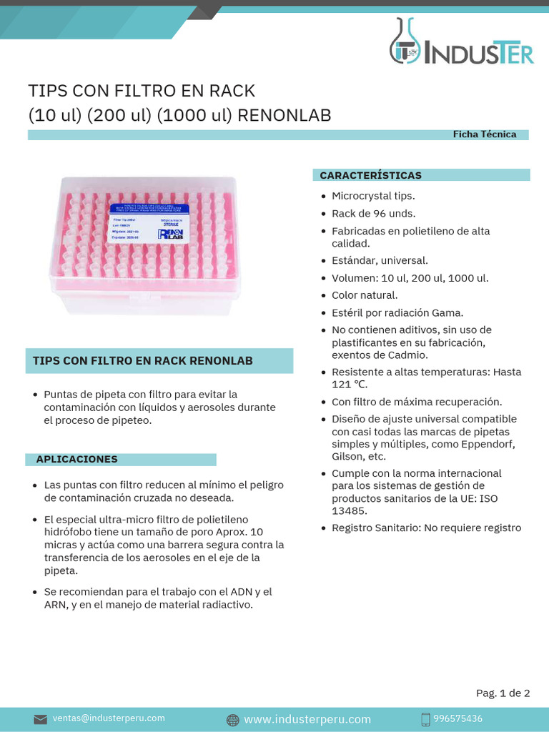 TIPS 10 Ul, 200 Ul, 1000 Ul RENONLAB INDUSTER | PDF