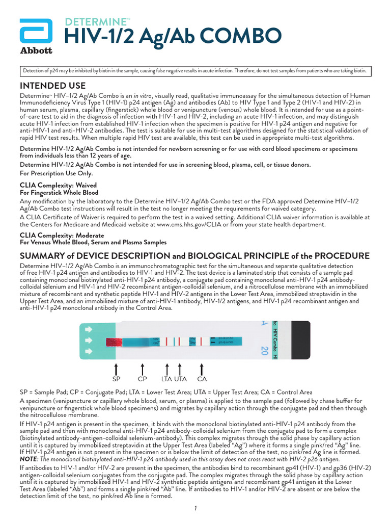 Package Insert Determine HIV 1 2 Ag Ab Combo | PDF | Diagnosis Of Hiv ...