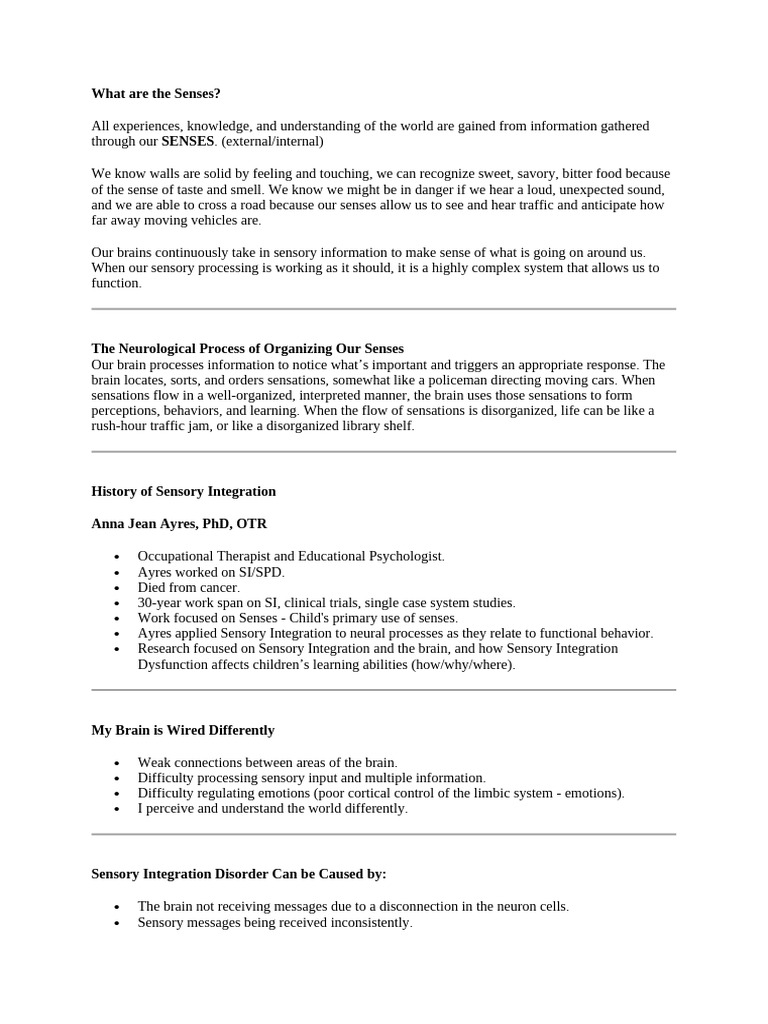 Understanding Sensory Processing Disorders | PDF | Taste | Senses