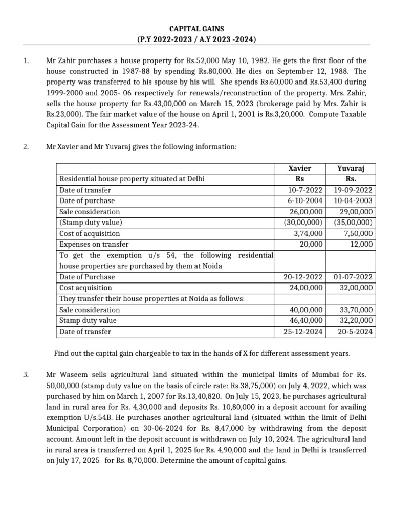 Capital Gain Problems 23-24 Copy 2 | PDF | Capital Gains Tax | Capital Gain