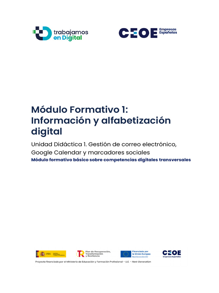 Trabajamos en Digital. Modulo Formativo 1. Unidad Didactica 1. Gestion de Correo Electronico ...