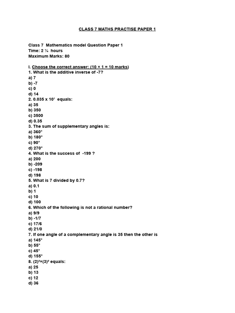 Maths Practise Ppaper 1 | PDF | Exponentiation | Numbers