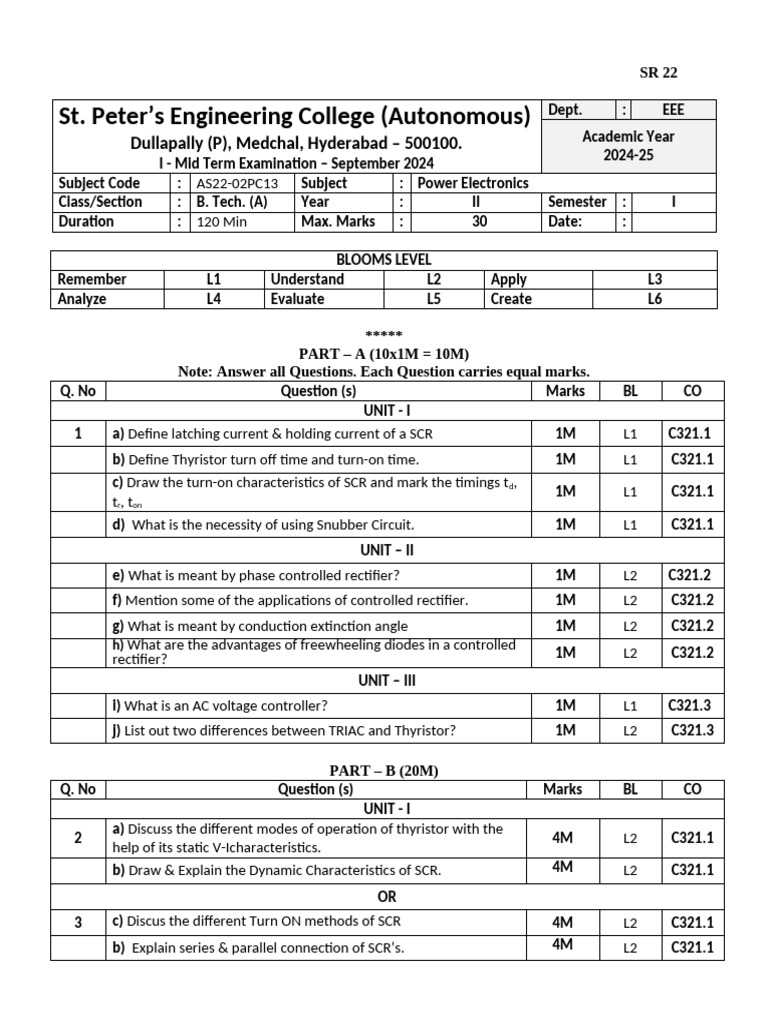 QP - Power Electronics SET-1 | PDF | Rectifier | Power Electronics