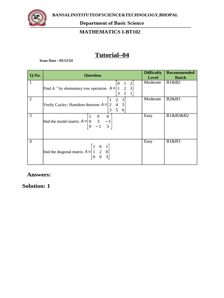 Tutorial 4 Unit - 4 bt-102 | PDF