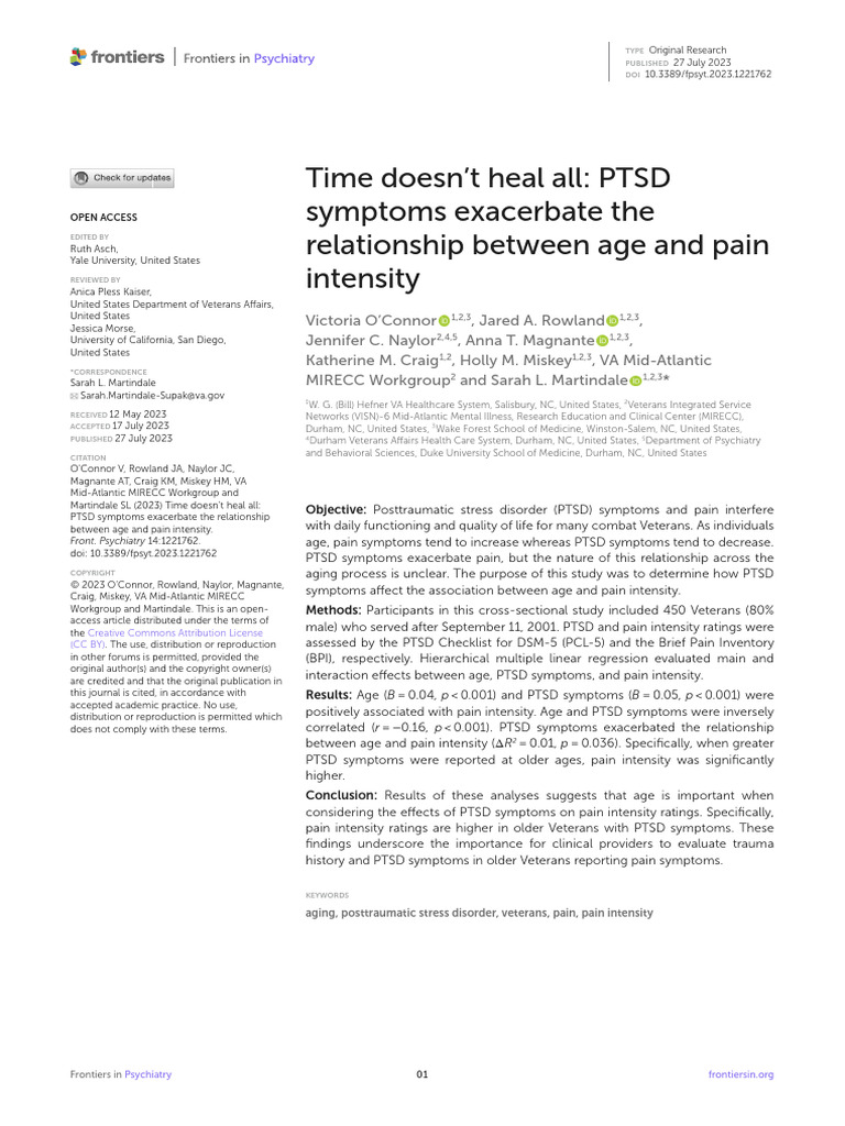 Victoria O’Connor, Et Al., Time Doesn’t Heal All - PTSD Symptoms ...