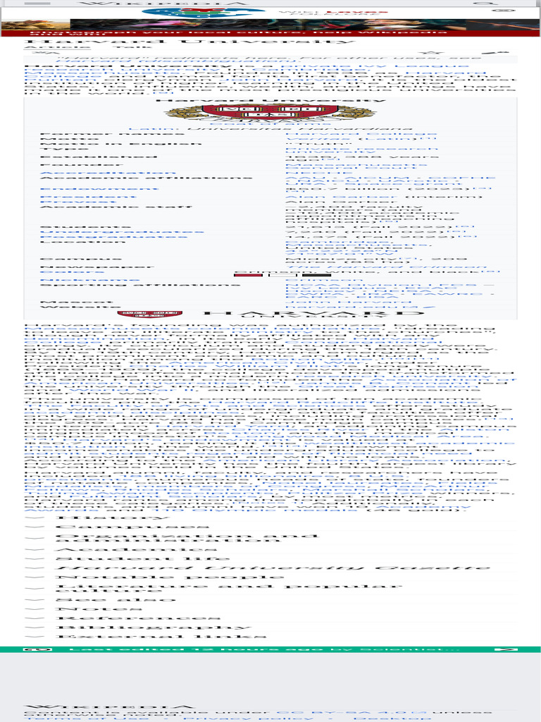 Harvard University - Wikipedia | PDF | Harvard University | Academia