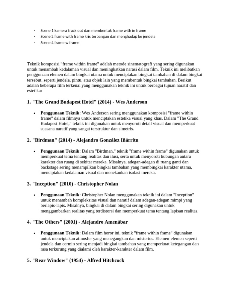 Scene 1 Kamera Track Out Dan Membentuk Frame With in Frame | PDF