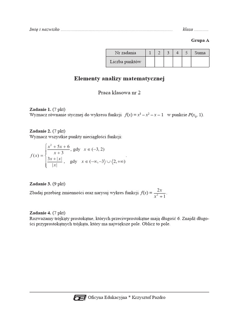 klasowki kl 3 2 elementy analizy matematycznej 2 dw a zr | PDF