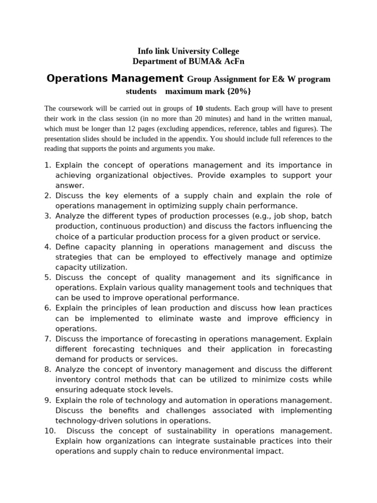 Operations Management Group Assignment Guide | PDF | Operations ...
