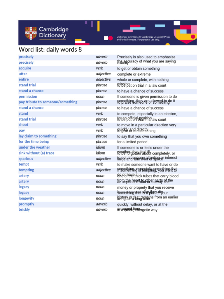 daily words 8 | PDF | Verb | Adjective
