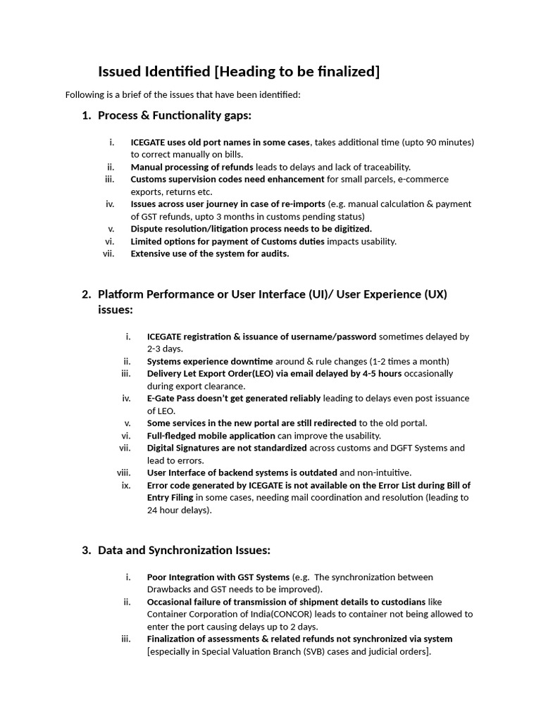 ICEGATE Transmission Issues and Gaps | PDF | User (Computing) | Computing