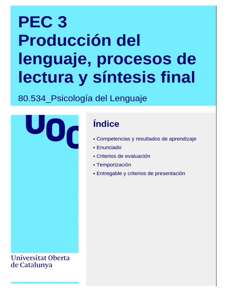 Enunciado PEC 3 Psicología Del Lenguaje | PDF | Palabra | Behaviorismo