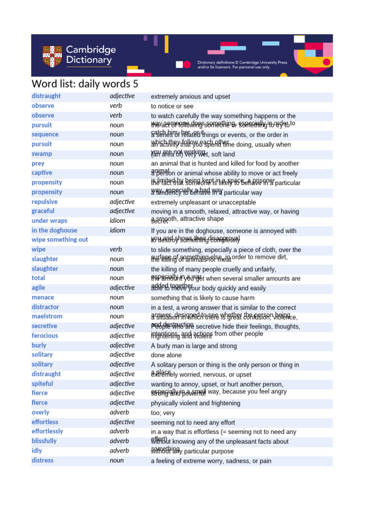 daily words 5 | PDF | Adjective | Adverb