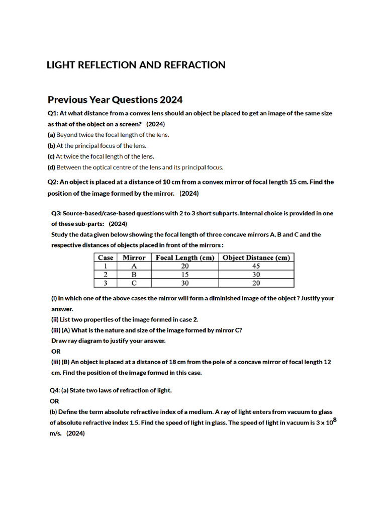 Light Reflection and Refraction | PDF