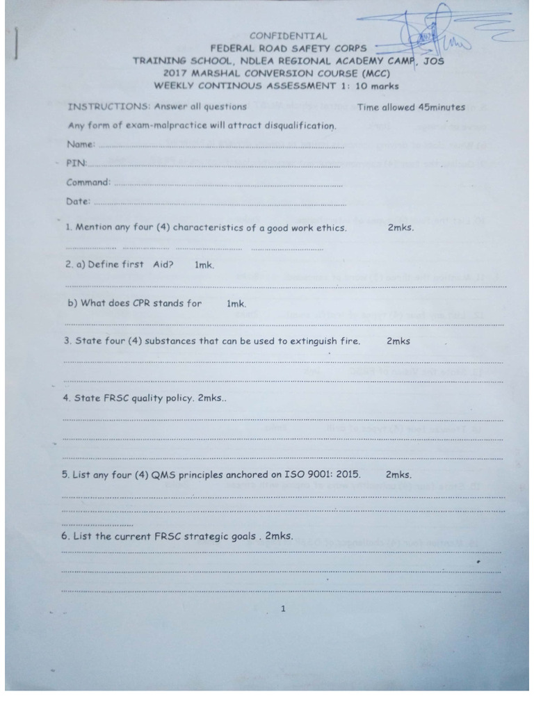 Past Test Questions (MCC 2017) | PDF