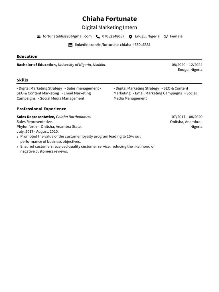 Chiaha Fortunate FlowCV Resume 20241105 | PDF