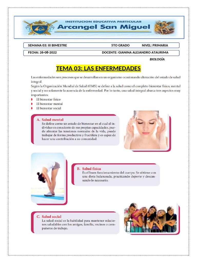Tema 03 Las Enfermedades 1er Grado | PDF