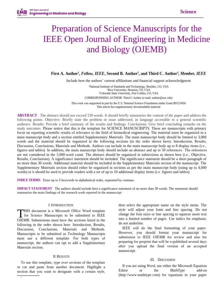 OJEMB Template Science Manuscript Word 2 | PDF | Note (Typography ...