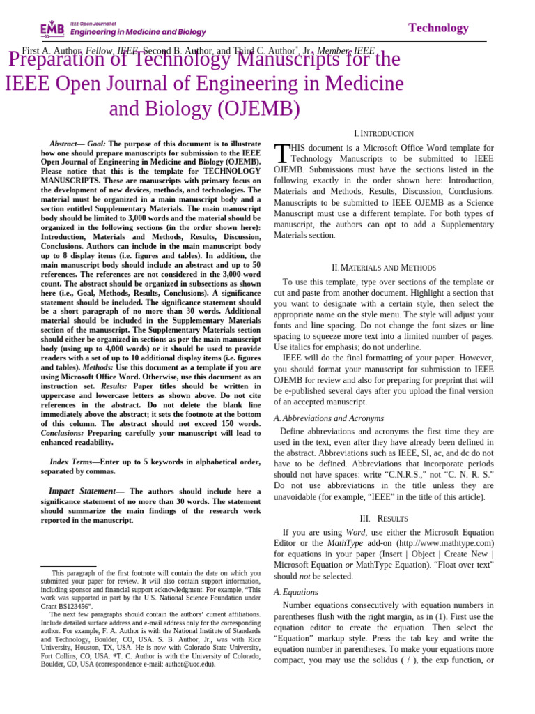 OJEMB Template Technology Manuscript Word 2 | PDF | Note (Typography ...
