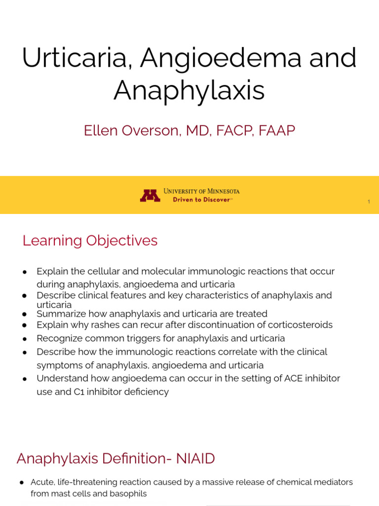 Urticaria, Angioedema and Anaphylaxis | PDF | Immune System | Medicine