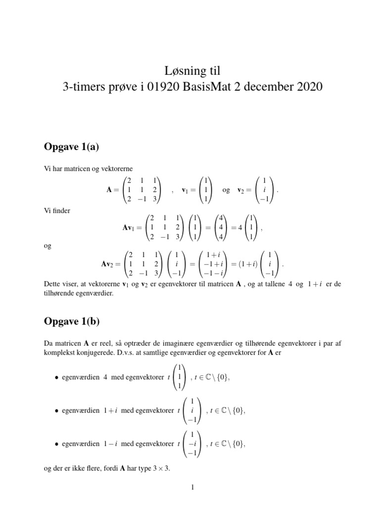 Losning Eksamen BasisMat 2 E20 | PDF