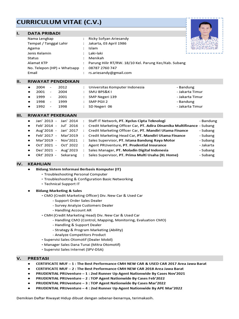 Curiculum Vitae (Ricky Sofyan A) | PDF | Business