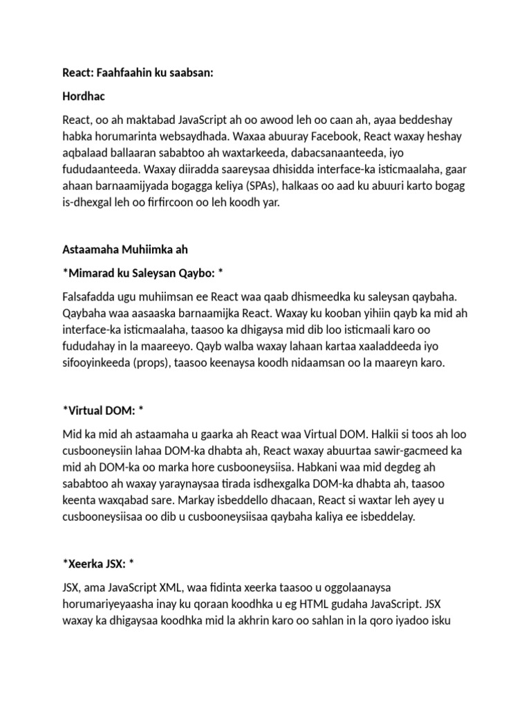 React Xog Ku Saabsan | PDF