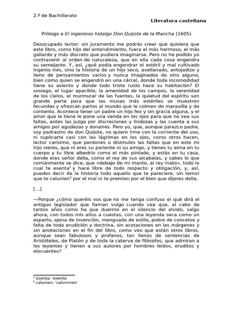 Prólogos - Primera/Segunda Parte - El Quijote | PDF | Don Quijote