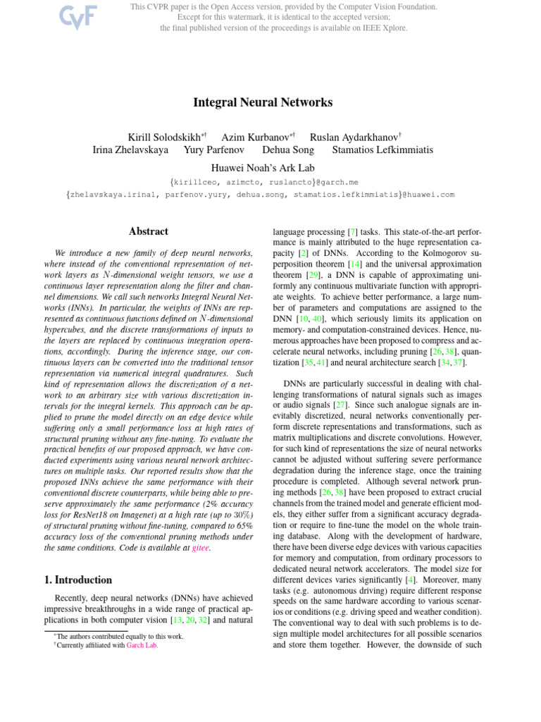 Solodskikh Integral Neural Networks CVPR 2023 Paper | PDF | Deep Learning | Artificial Neural ...