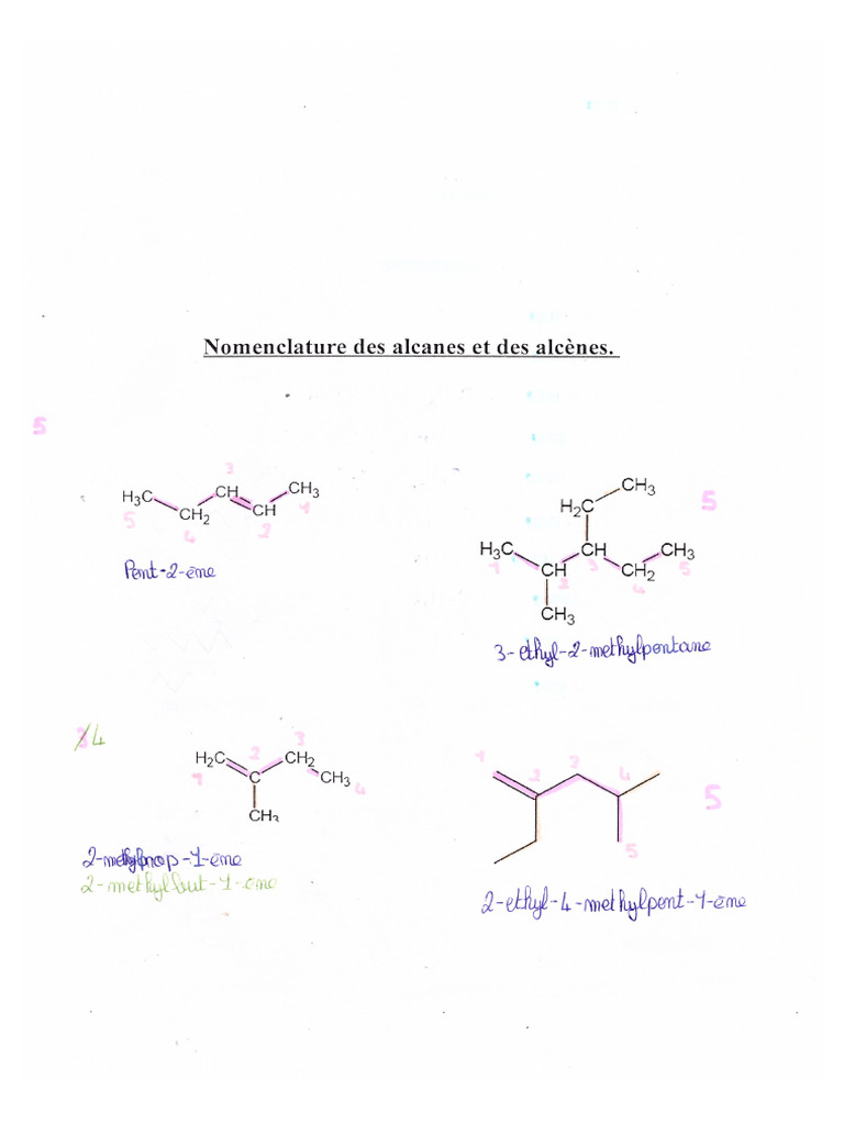 Correction Nomenclature Des Alcanes Et Des Alcènes | PDF