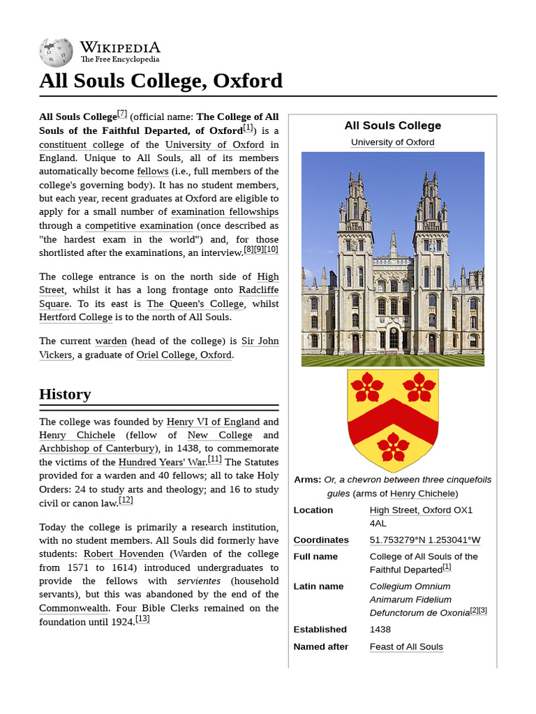 All Souls College Overview and Exam Details | PDF