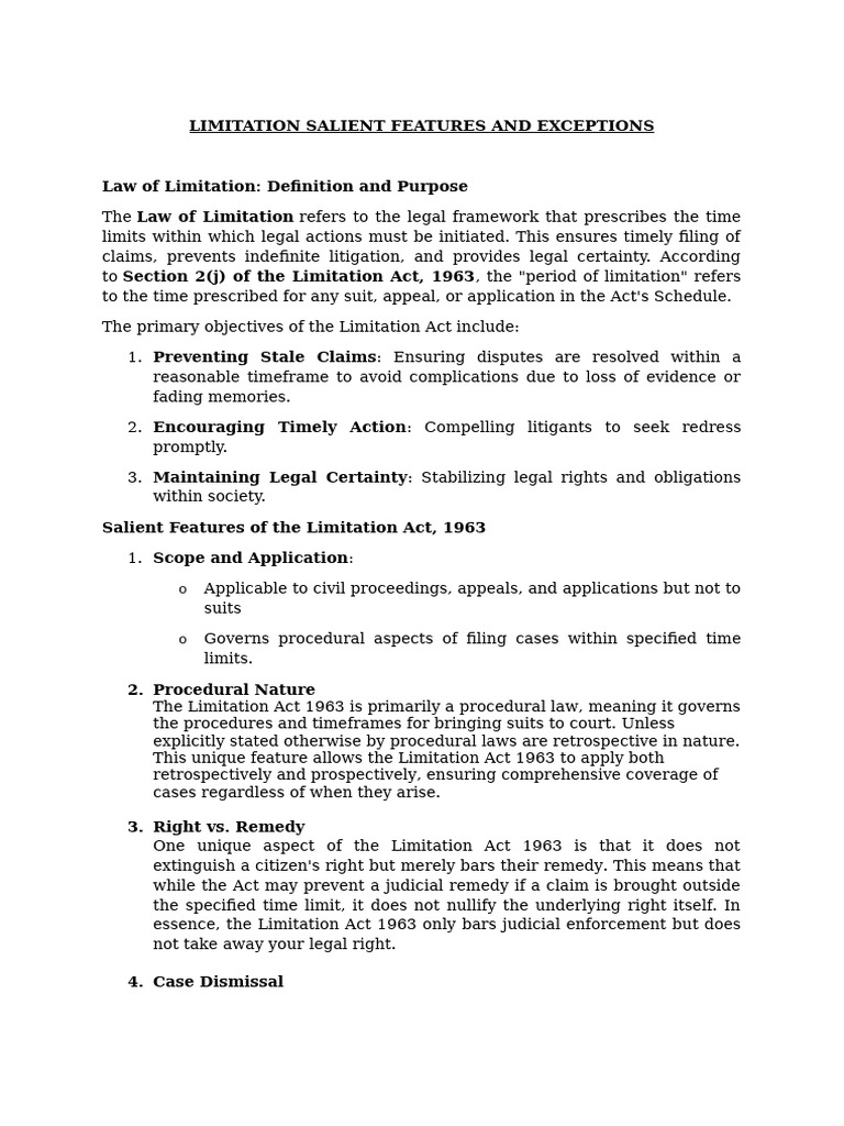 Limitation-Salient + Exceptions | PDF | Lawsuit | Statute Of Limitations