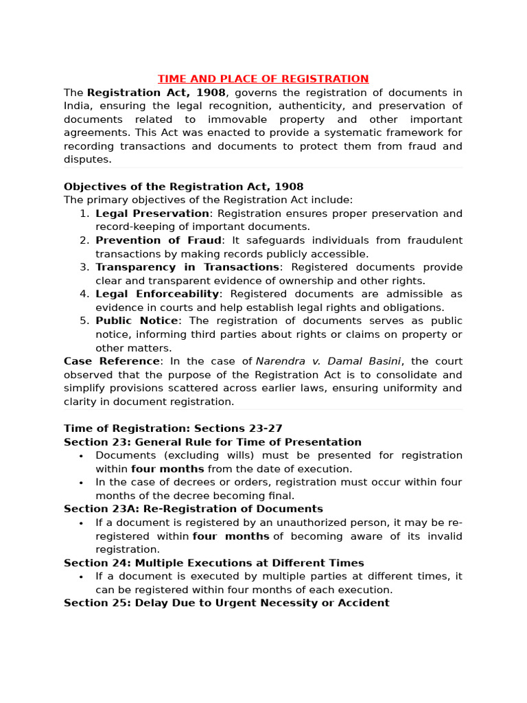 Registration Act 1908: Time & Place | PDF | Property | Fraud