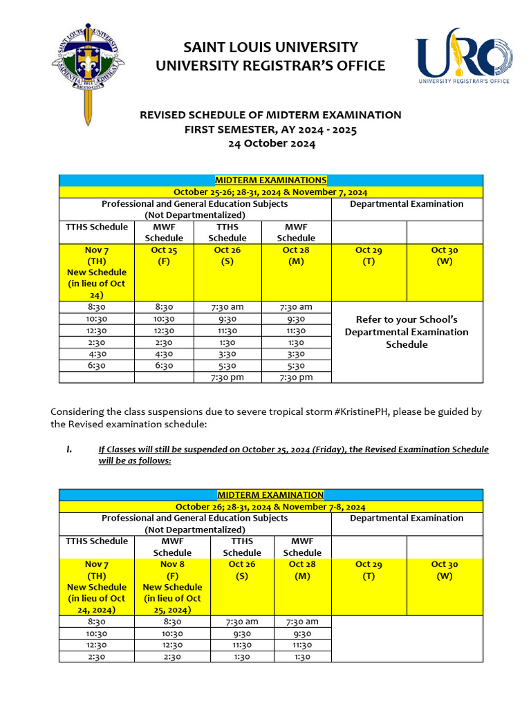 Ym Revised Midterm Examination Schedule Ay 2024 2025 | PDF | Qualifications | Educational Stages