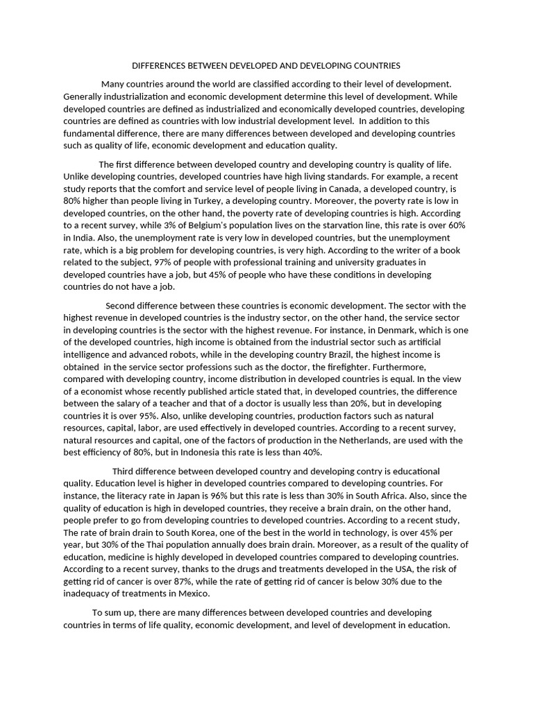DIFFERENCES BETWEEN DEVELOPED AND DEVELOPING COUNTRIES | PDF ... DIFFERENCES BETWEEN DEVELOPED AND DEVELOPING COUNTRIES | PDF ...