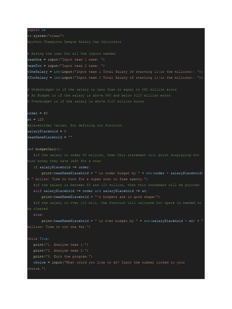 Champions League Salary Cap Tool | PDF