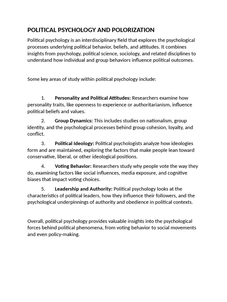 POLITICAL PSYCHOLOGY AND POLORIZATION m8 | PDF | Psychology | Attitude ...